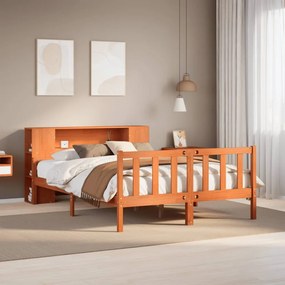 Postel s knihovnou bez matrace hnědá 150 x 200 cm masivní dřevo 3322101