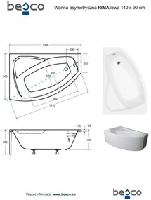 BESCO Asymetrická vana RIMA Nožičky k vaně - S nožičkami, Rozměr vany - 140 × 90 cm, Způsob provedení - Levé VANRIM140L+OLVPINOZ