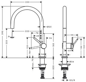 Hansgrohe M54, dřezová baterie Talis, vzhled nerezový 72804800