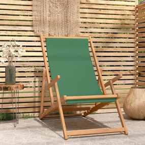 vidaXL Skládací plážové křeslo masivní teakové dřevo [317696] Barva: Zelená