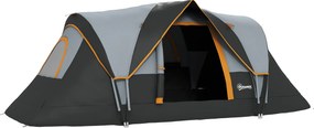 Kempinkový stan pro 5-6 osob, rodinný stan, přenosná taška, 4,55x2,2x1,8m, světle šedý/černý