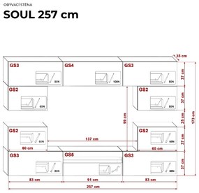 Ral Obývací stěna SOUL 257 cm - Bílý lesk