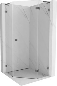 Mexen Lunar, L pravý výklopný pětiúhelníkový sprchový kout 90x90 cm, 8mm čiré sklo, profil grafit broušený, 831L-090P-090L-66-00-P