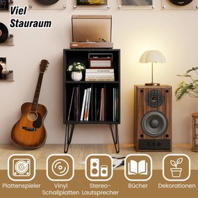 Costway Stojan na gramofon s nabíjecí stanicí Vinylová úložná