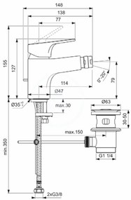 Ideal Standard - Bidetová baterie s výpustí, chrom