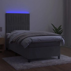 Box spring postel s matrací a LED světle šedá 100x200 cm samet 3136227
