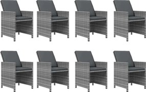 9dílný zahradní jídelní set s poduškami polyratan šedý 3095563