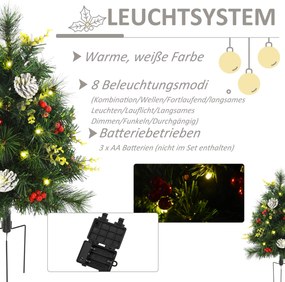 HOMCOM Sada 2 vánočních stromků, umělý mini vánoční stromek s LED světly, plast, kov, rozměry 33 x 75 cm, zelená