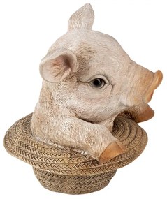 Dekorativní soška prasátka v klobouku – 13x12x14 cm