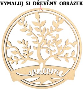 AMADEA Dřevěný obrázek k vymalování  strom v kruhu - welcome, průměr 17 cm