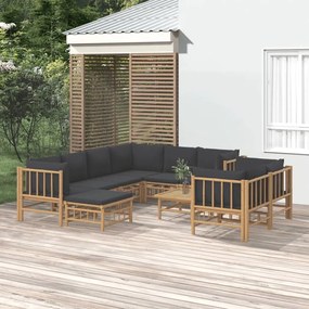 vidaXL 10dílná zahradní sedací souprava krémově bílé podušky bambus [3155224] Barva polštáře: Tmavě šedá