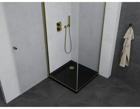Mexen Pretoria sprchový kout s otočnými dveřmi 90 x 90 cm, průhledné, Zlatá+ vanička do sprchového kouta Flat, Černá - 852-090-0