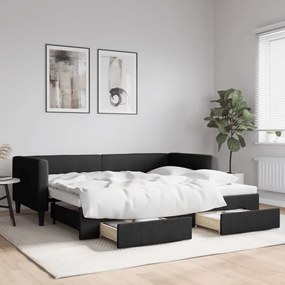Válenda s přistýlkou a zásuvkami černá 90 x 200 cm textil 3196616
