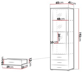 Prosklená skříň s LED bílým osvětlením KARA - bílá / lesklá bílá