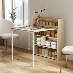 HOMCOM Skládací jídelní stůl s regálem, industriální design, úspora místa, pro malé prostory, 78,5 x 91 x 93 cm, dub