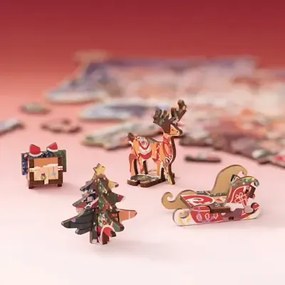 RoboTime Vánoční městečko / Dřevěné puzzle / tvar stromku / 200 dílků
