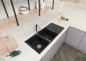 Deante Dřez Andante Flush 2 komory + odkapávač , granit - ZQN N213 černý