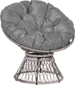 Outsunny Synthetic Rattan Otáčecí Papasan Křeslo Oválné Wicker PE Křeslo s Polštářem a Ocelovým Rámem Nosnost 160 kg pro Zahradu, Patio, Terasu 87x97…