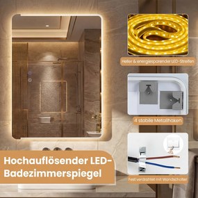 Costway Koupelnové zrcadlo LED se stmívatelným osvětleným kosmetickým zrcátkem