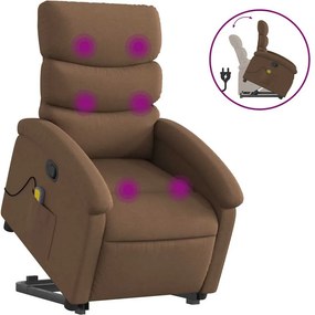 Zvedací masážní polohovací křeslo hnědé textil 3203994