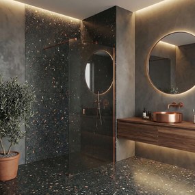 Bezrámová sprchová zástěna REA FLEXI BRUSH COPPER 130 cm, měď kartáčovaná/šedá kouřová - bez vaničky