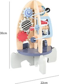 LEAN Toys Dřevěná edukační hračka raketa s korálky a ozubenými kolečky