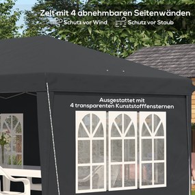 Outsunny Pavilon cca 3x6 m Vodotěsný skládací pavilon se 4 bočními stěnami, oknem Ochrana proti UV záření Přepravní taška černá