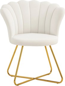 HOMCOM Křeslo Shell – Toaletní Křeslo, Sametové Křeslo s Ocelovými Nohy pro Obývací Pokoj a Ložnici 69 x 64 x 80 cm Krémové | Aosom