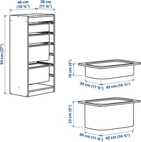 TROFAST Úlož. sestava s krabicemi, bílá bílá/jasně zelená, 46x30x94 cm