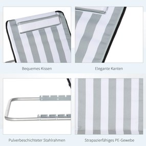 Lehátko skládací zahradní lehátko s polštářem pod hlavu Lehátko s opěradlem nastavitelným v 5 směrech Taška na přenášení Světle šedá barva