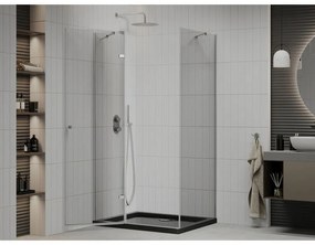 Mexen Roma, sprchový kout s křídlovými dveřmi 100 (dveře) x 80 (stěna) cm, 6mm čiré sklo, chromový profil + slim sprchová vanička černá + chromový sifon, 854-100-080-01-00-4070