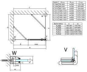 Polysan, FORTIS LINE sprchové dveře 1000mm, čiré sklo, levé, FL1010L