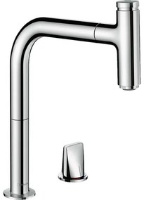 Hansgrohe Metris Select M71 Dvouotvorová dřezová baterie s vytahovací sprškou, EcoSmart, chrom 73825000