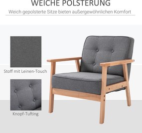 HOMCOM Samostatné Křeslo Lounge s Čalouněním a Dřevěným Rámem, Lněné Šedé 64,5 x 70 x 74 cm