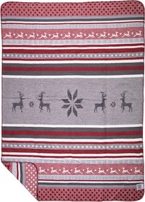 Šedo-červený pléd s jeleny Deer Nordic grey - 130*180*3cm