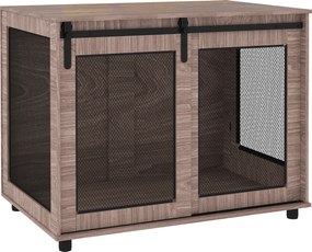 Přepravka pro psy, přepravní box pro psy, ústupový box pro domácí zvířata, uzamykatelné dveře, 98 x 60 x 78 cm, světle hnědá barva