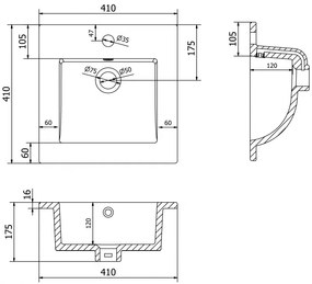 Mexen Atena, umyvadlo pro zapuštění do desky 41 x 41 cm, černá matná, 25014170