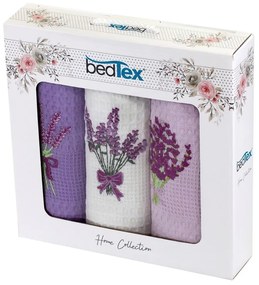 BedTex utěrky vaflové / dárkové balení LEVANDULE, fialové s výšivkou, 3 kusy 40x60cm