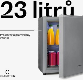 Klarstein Happy Hour 23, minibar, 23 l, 5-15 °C, energetická třída G, tichý, 25 dB, LED osvětlení, stříbrný