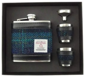 Placatka Harris Tweed Turquoise Overcheck 170ml se 2 panáky a nálevkou v dárkové kazetě