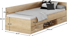 Postel, 90x200, dub sonoma, BOAT