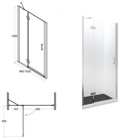 BESCO Bezrámové sprchové dveře VIVA 195D BARVA rámu - Chrom/Leštěný hliník (ALU), Rozměr A - 100 cm, Rozměr C - 195 cm, Směr zavírání - Pravé (DX), Výplň - Čiré bezpečnostní sklo - 8 mm - BCVIV10P