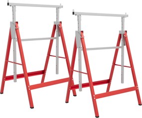 HOMCOM 2 x Skládací Trestle - Nastavitelná Výška až 200kg Ocel Červená 68 x 58 x 80-130 cm