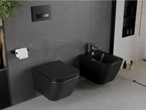 Mexen Madox, Rimless závěsná wc mísa 515x365x350 mm s pomalu padajícím sedátkem SLIM z duroplastu, černá matná, 30154070