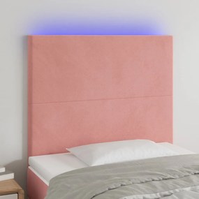 Čelo postele s LED růžové 90x5x118/128 cm samet