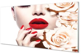 Obraz na skle Růže rudé rty žena 125x50 cm