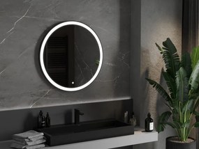 Mexen Esso, kulaté LED podsvícené koupelnové zrcadlo 80 cm, 6000K, topná podložka proti zamlžování, černý rám, 9825-080-080-611-70