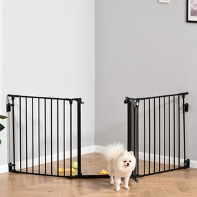 Skládací psí zábrana PawHut 180x74,5 cm s 3 panely a automatickým zámkem pro bezpečnostní bránu na schodiště a chodby - černá
