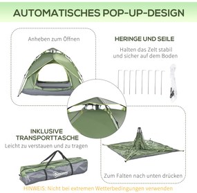 Outsunny kempinkový stan pro 2 dospělé + 1 dítě, nepromokavý, 4 roční období, 210x210x140cm, ideální pro venkovní dobrodružství | Aosom.de