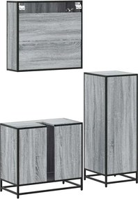 3dílný set koupelnového nábytku šedý sonoma kompozitní dřevo 3301038